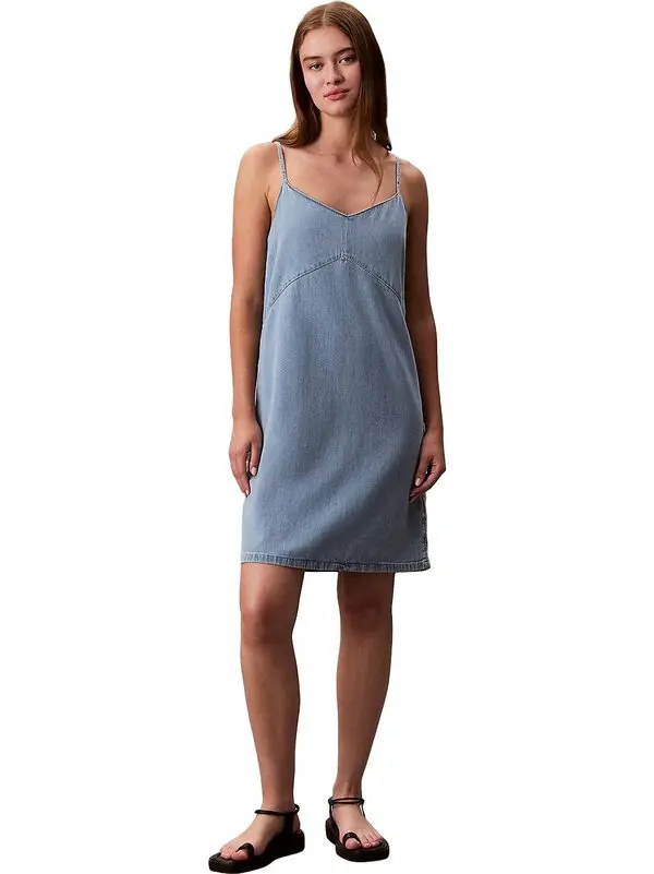 Calvin Klein Denim Strappy Mini Dress - Light Rain