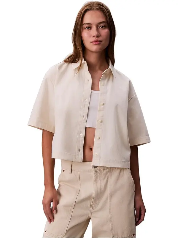 Calvin Klein Denim Cropped Relaxed Shirt - Chalk White