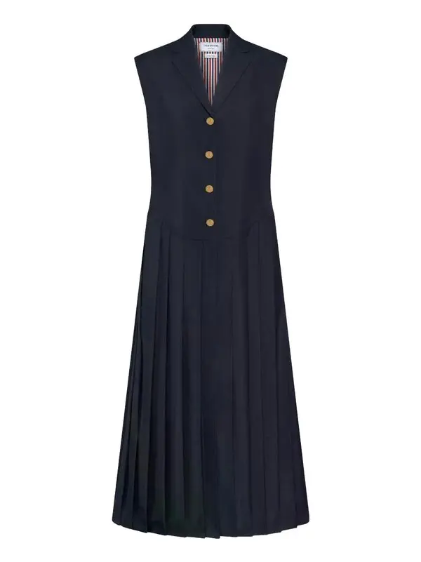 Thom Browne Sleeveless Pleated Dress - Blue