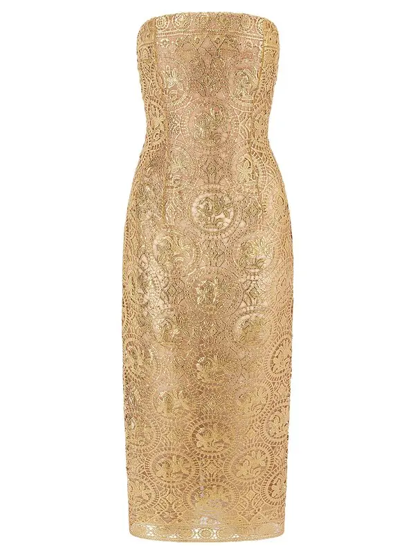 EMILIA WICKSTEAD Leila Foiled Guipure Lace Dress - Gold
