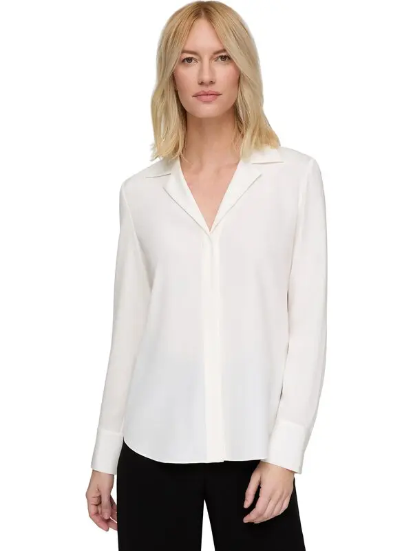 Lafayette 148 New York Organic Stretch Silk Collared Blouse - Cloud