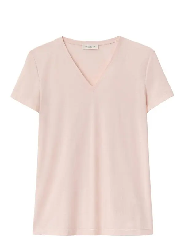 Lafayette 148 New York Cotton Jersey V-neck T-shirt - Rosewater
