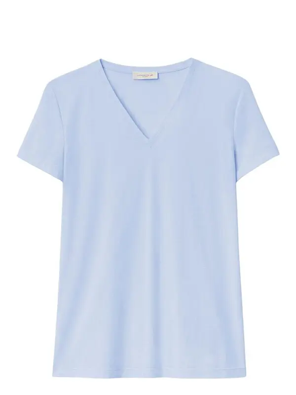 Lafayette 148 New York Cotton Jersey V-neck T-shirt - Skyline Blue