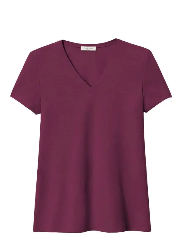 Lafayette 148 New York Cotton Jersey V-neck T-shirt - Violet Ash