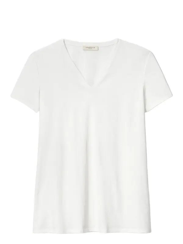Lafayette 148 New York Cotton Jersey V-neck T-shirt - White