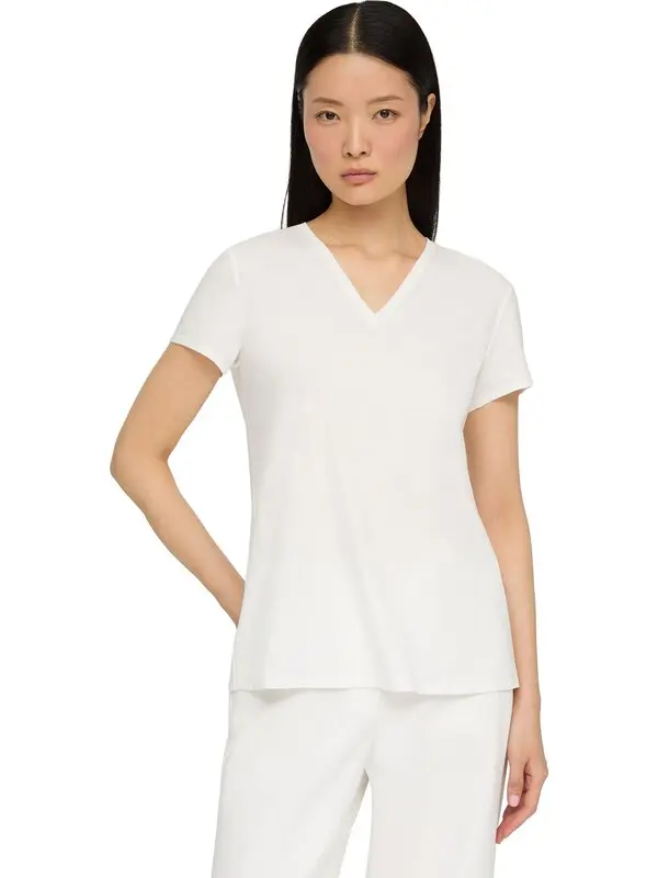 Lafayette 148 New York Cotton Jersey V-neck T-shirt - White