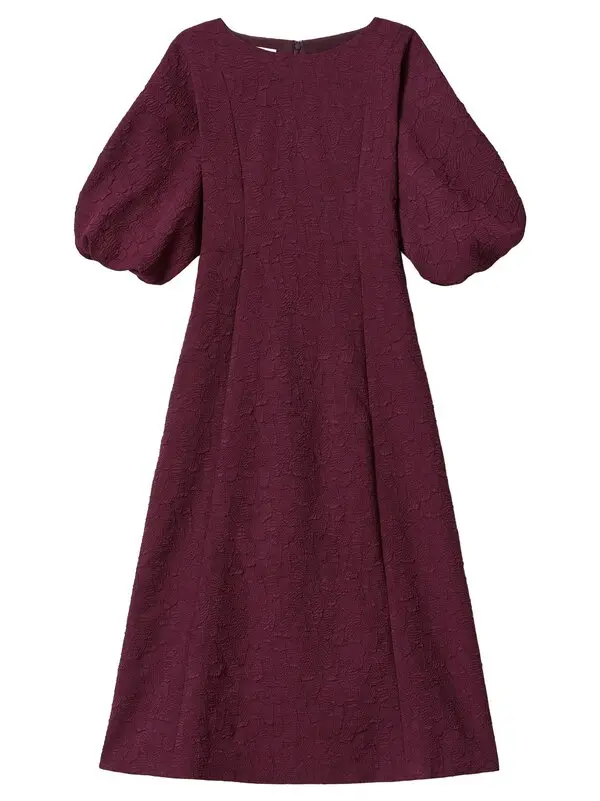 Lafayette 148 New York Jacquard Balloon Sleeve Midi Dress - Violet Ash