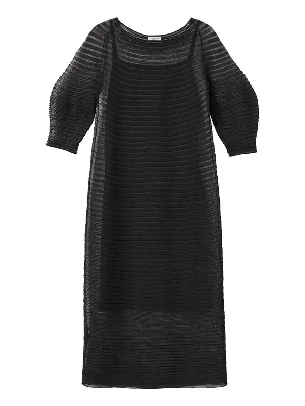 Lafayette 148 New York Silk Crepe Knit Pleated Dress - Black