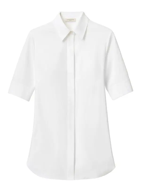 Lafayette 148 New York Stretch Cotton Short Sleeve Shirt - White