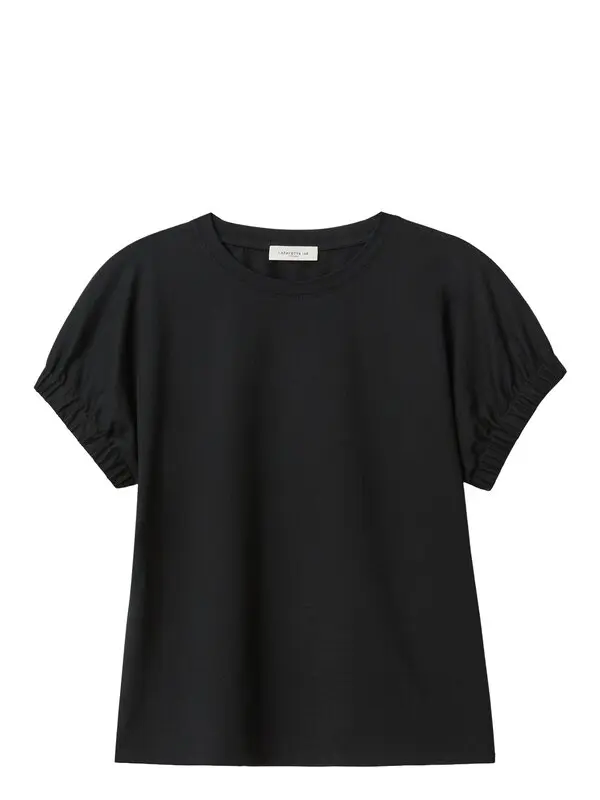 Lafayette 148 New York Cotton Jersey Short Sleeve Top - Black