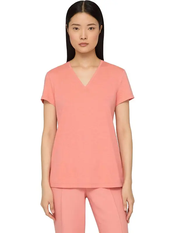 Lafayette 148 New York Cotton Jersey V-neck T-shirt - Altrosa Pink