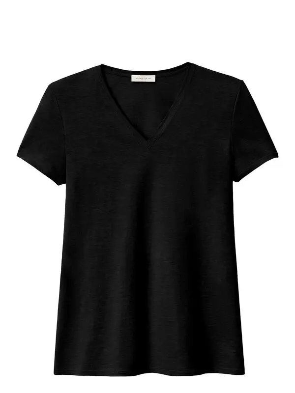 Lafayette 148 New York Cotton Jersey V-neck T-shirt - Black