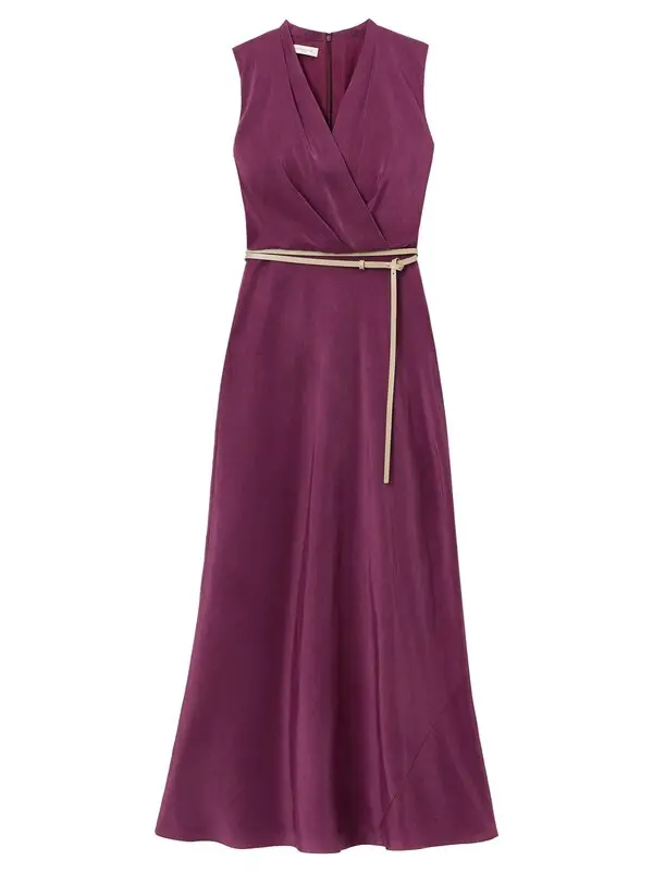 Lafayette 148 New York Linen-silk Maxi Dress With Belt - Violet Ash