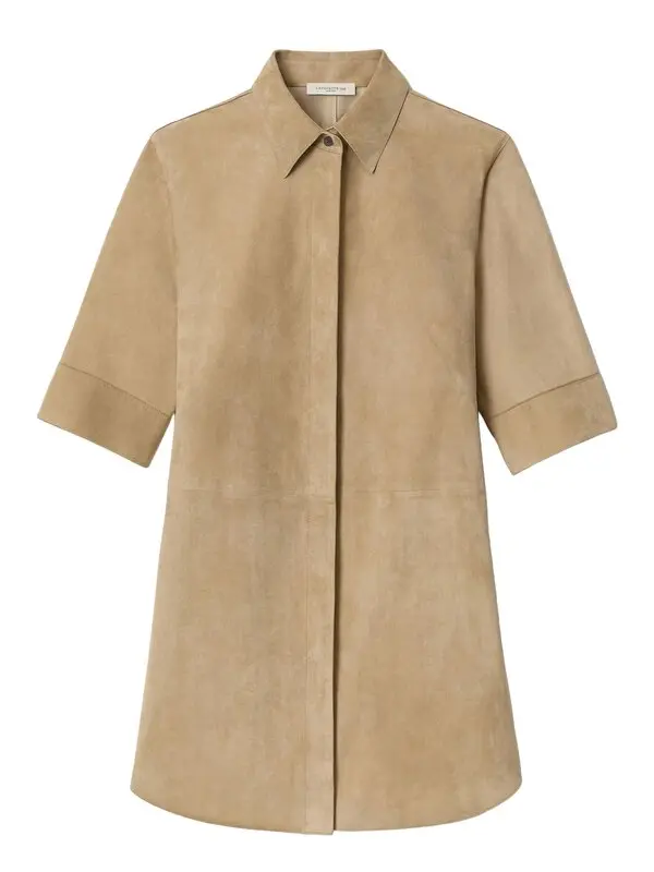 Lafayette 148 New York Suede Button-up Shirt - Clay