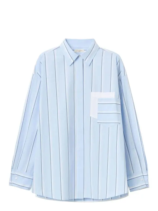 Lafayette 148 New York Striped Cotton Oversized Shirt - Oxford Blue Multi