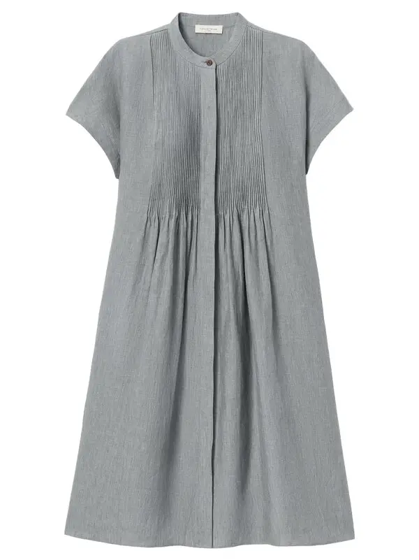 Lafayette 148 New York Organic Linen Pintuck Shift Dress - Blue Dust Melange