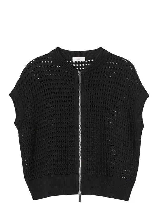 Lafayette 148 New York Cotton Knit Zip-up Vest - Black