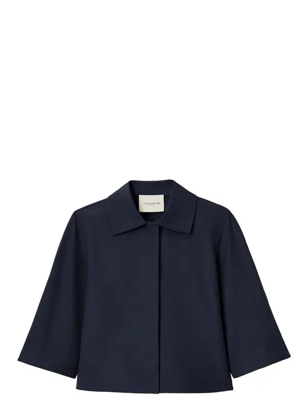 Lafayette 148 New York Stretch Cotton Cropped Shirt Jacket - Blue Ink