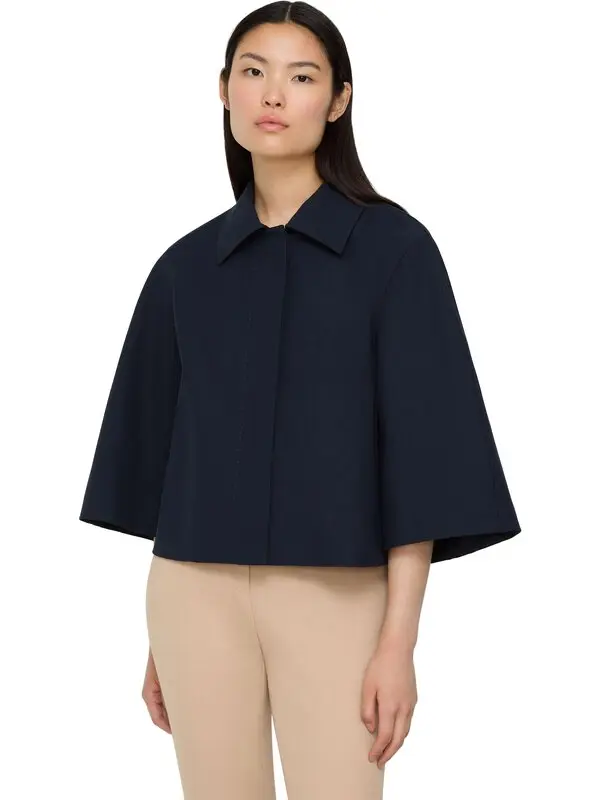 Lafayette 148 New York Stretch Cotton Cropped Shirt Jacket - Blue Ink