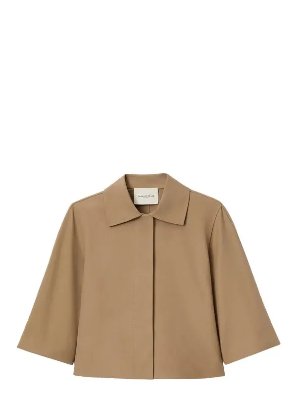 Lafayette 148 New York Stretch Cotton Cropped Shirt Jacket - Cammello