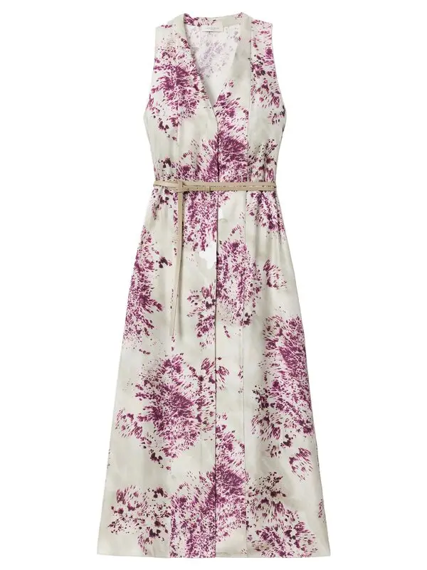 Lafayette 148 New York Printed Silk Twill Midi Dress - Violet Ash Multi