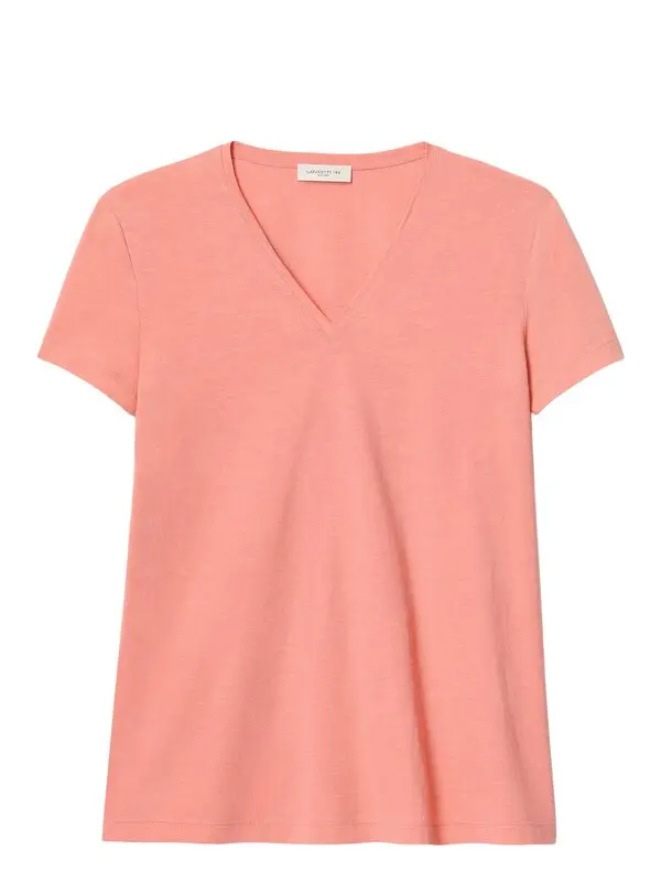 Lafayette 148 New York Cotton Jersey V-neck T-shirt - Altrosa Pink
