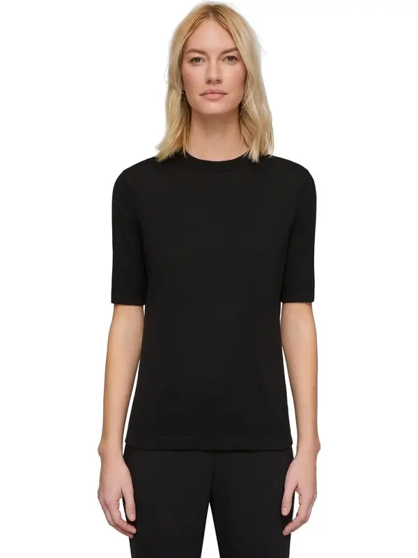 Lafayette 148 New York Short Sleeve Cotton-silk Pullover - Black