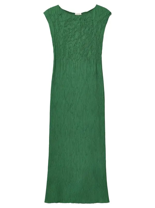 Lafayette 148 New York Satin Plisse Smocked Maxi Dress - Moss