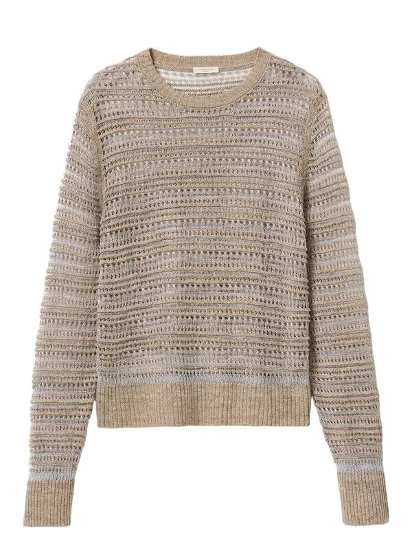 Lafayette 148 New York Metallic Lace Open Knit Sweater - Clay Melange