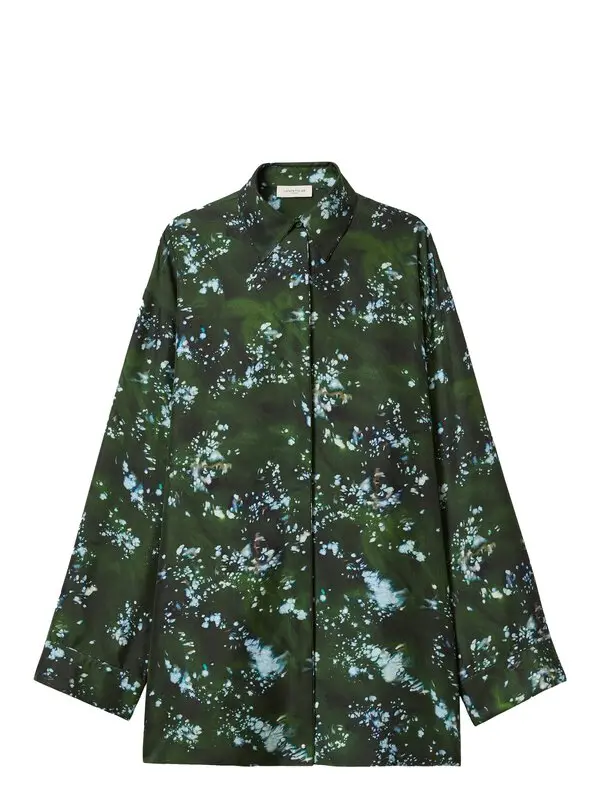 Lafayette 148 New York Printed Silk Oversized Blouse - Moss Multi