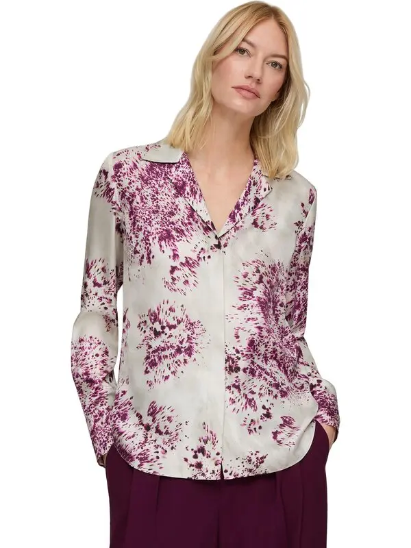 Lafayette 148 New York Printed Silk Twill Blouse - Violet Ash Multi