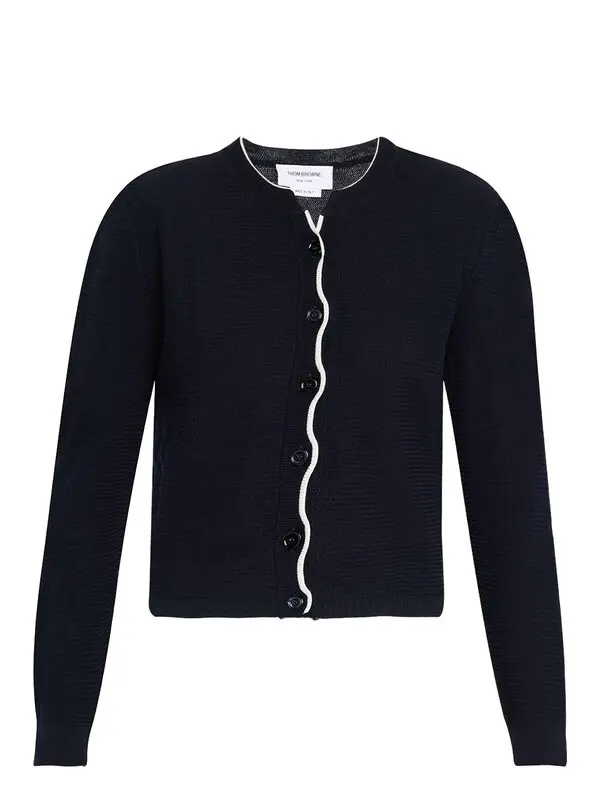Thom Browne Textured Stitch Wool Crepe Cardigan - Navy