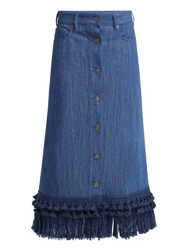 Valentino Garavani Long Tasseled Skirt - Denim