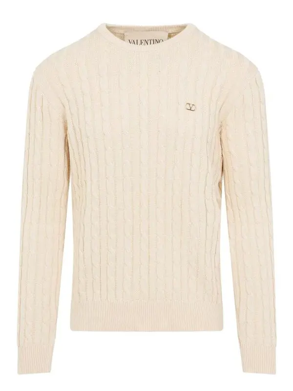Valentino Garavani Cotton Cable-knit Pullover - White