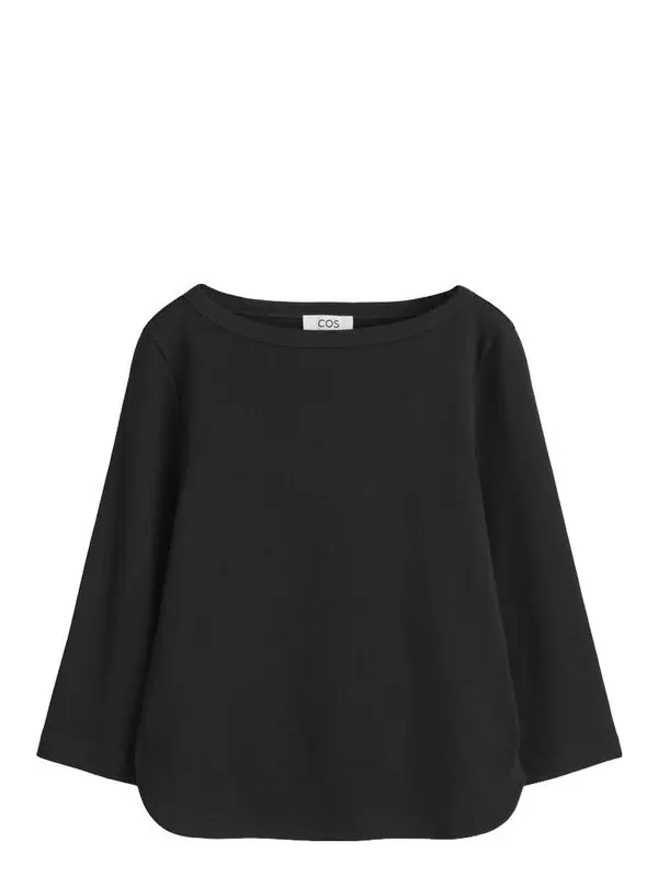 Cos 3/4 Sleeve Cotton Top - Black