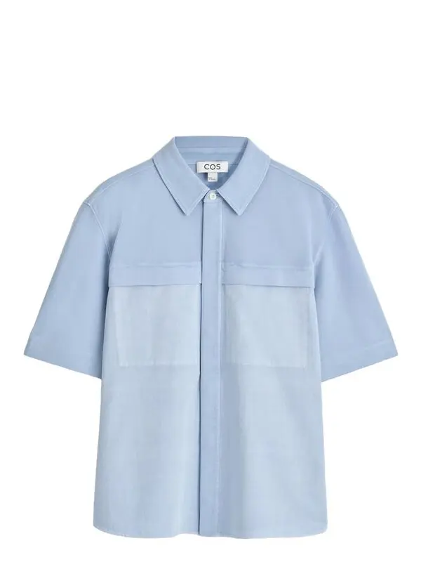 Cos Garment-dyed Paneled Shirt - Light Blue