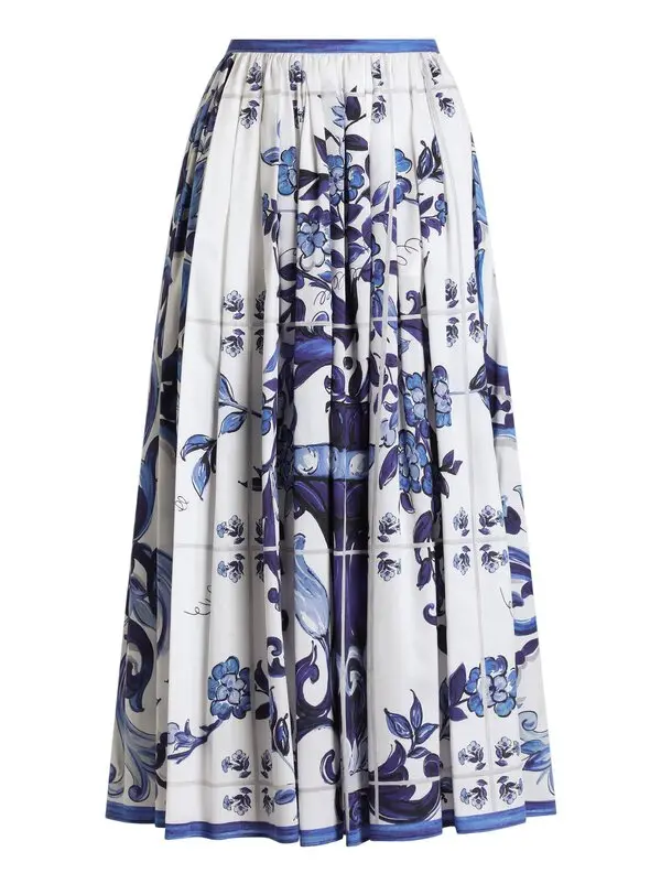 Dolce & Gabbana Majolica Long Cotton Satin Skirt - Print