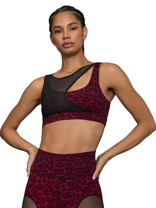 Carbon38 Mesh Overlay Bra In Melt - Red Leopard