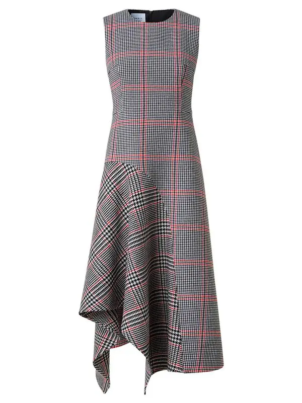 Akris Houndstooth Wool Fresco Midi Dress - Black-cream-vermillion
