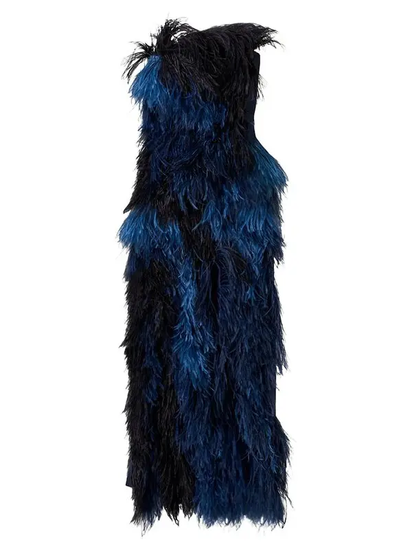 Akris Strapless Ostrich Feather Gown - Navy