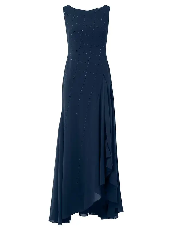 Akris Studded Sleeveless Flared Maxi Dress - Navy