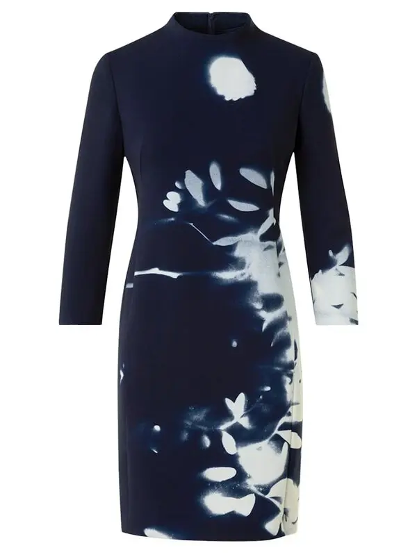 Akris Wildflower-print Double-face Slit Dress - Navy-ecru