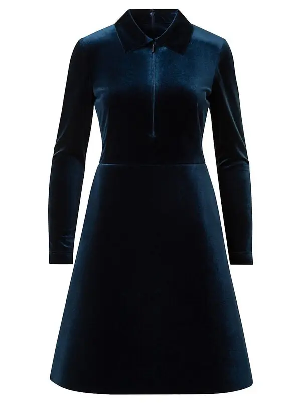 Akris Long-sleeve Neoprene Velvet A-line Shirtdress - Denim Blue