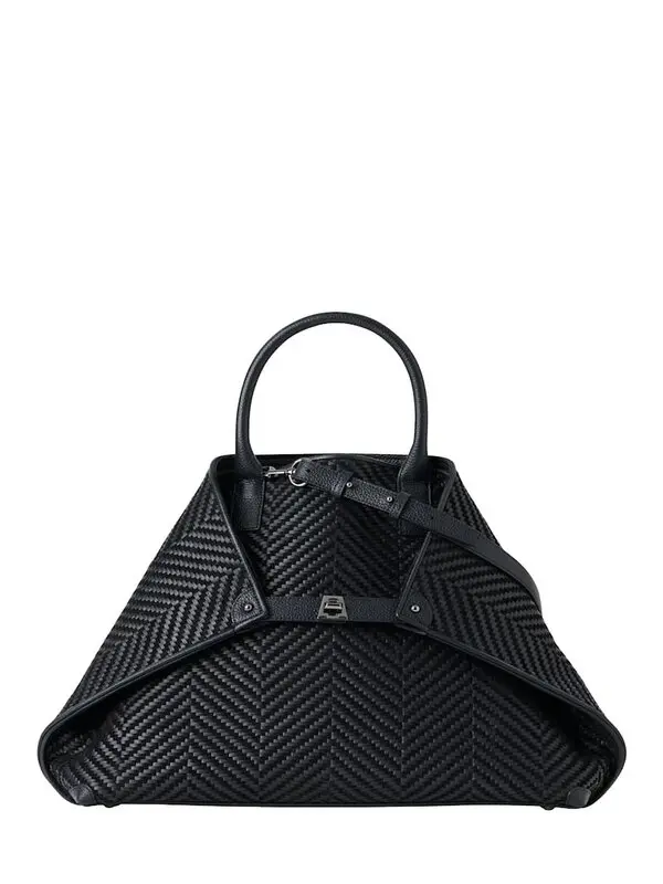 Akris Medium Chevron Leather Tote Bag - Black