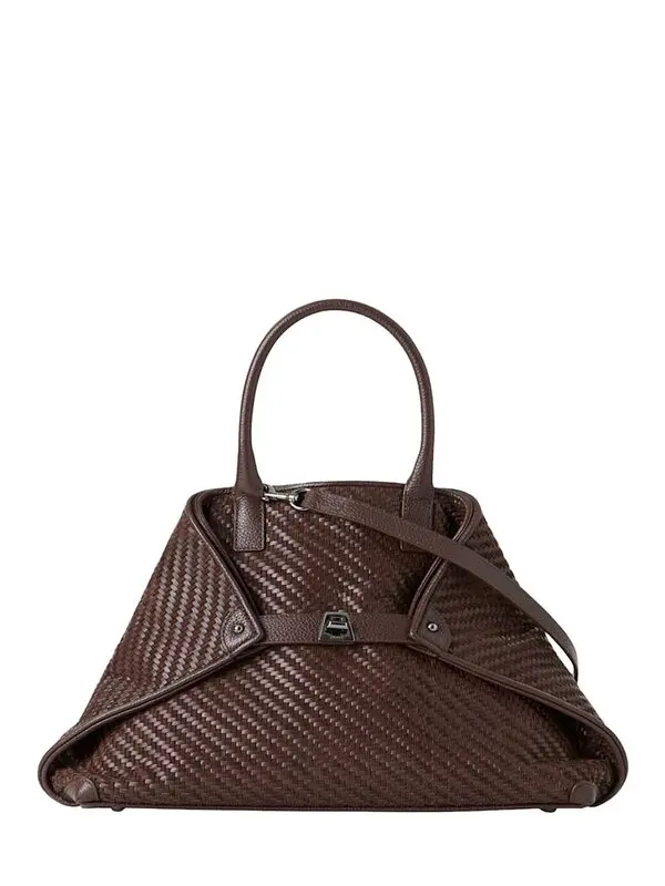 Akris Small Woven Leather Tote - Chocolate