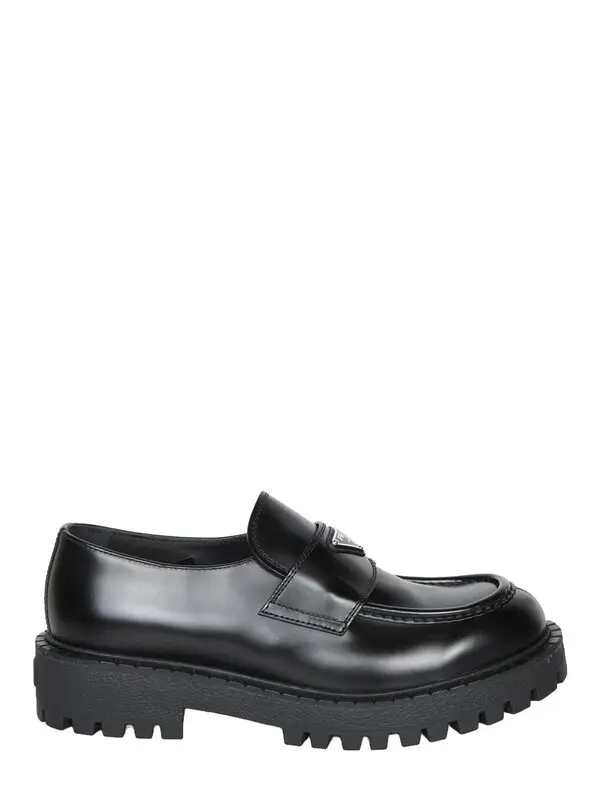 Prada Brushed Leather Loafers - Black
