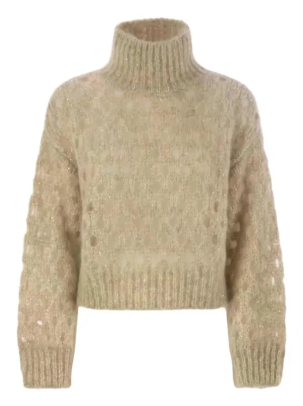 Brunello Cucinelli High-neck Sequin-detail Sweater - Neutrals
