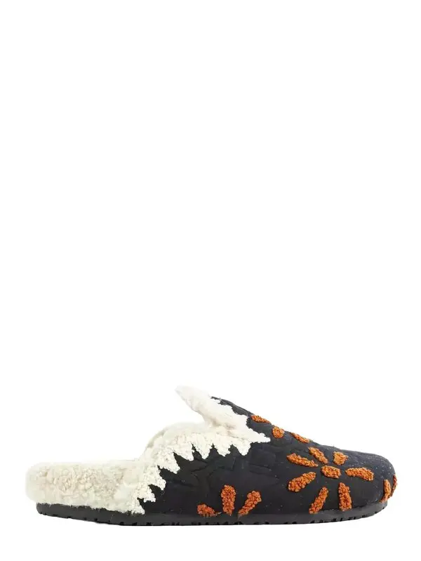 BAZISZT Nours Floral-embroidered Slippers - Black