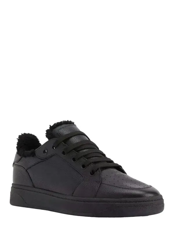 GIUSEPPE ZANOTTI Shearling Trim Leather Sneakers - Black