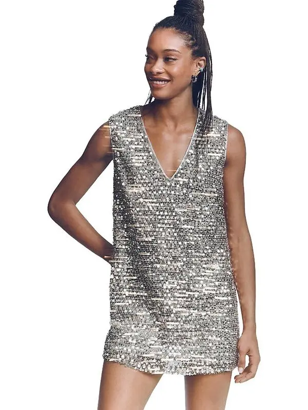 SIMONMILLER Sleeveless Sequin Mini Dress - Satellite Silver